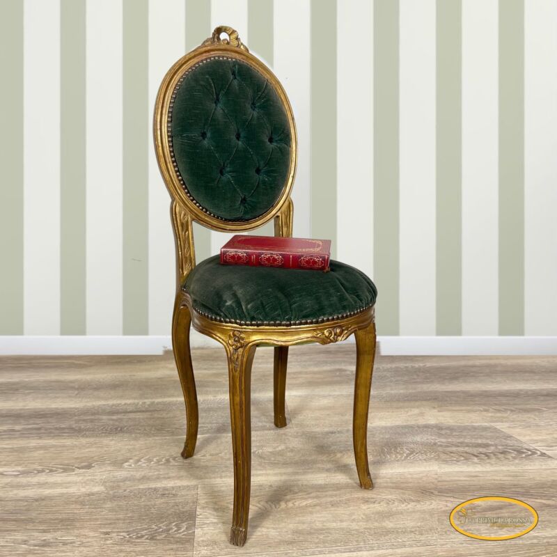 Sedia antica in legno dorato oro verde vintage | Antiquariato su ...