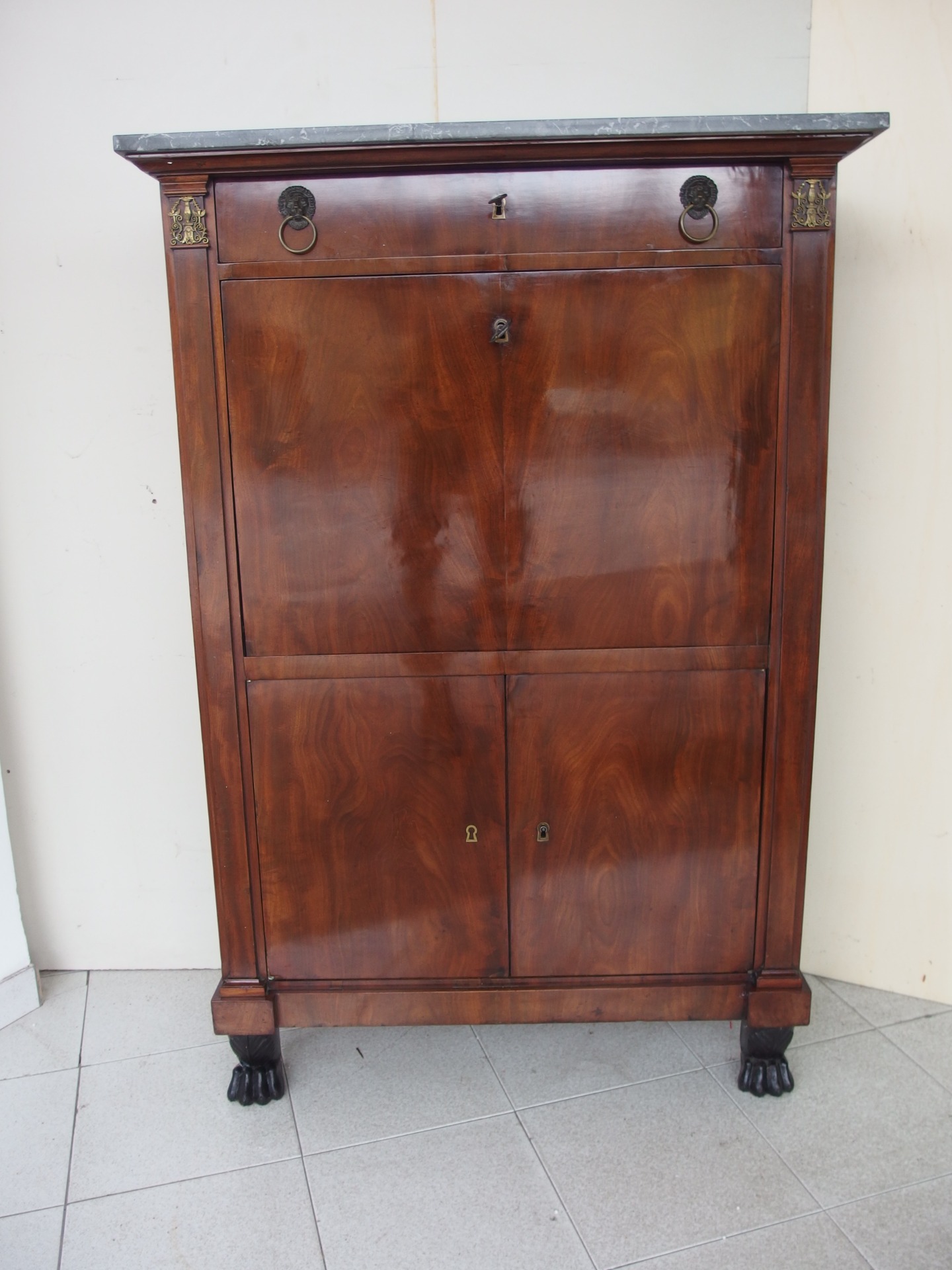 SECRETAIRE IN PIUMA DI MOGANO STILE IMPERO EPOCA PRIMI 800 RESTAURATO ...